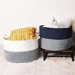 Annecy XXLarge Cotton Rope Basket (Set of 2), Woven Baby Laundry Basket with Handle for Toy, Towels, Pillows, Decorative Basket for Blankets