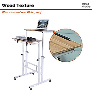 AIZ Mobile Computer Desk with Rolling Wheels for Home Office Workstation, Portable Laptop Tall Table for Standing or Sitting, Adults or Children,Oak