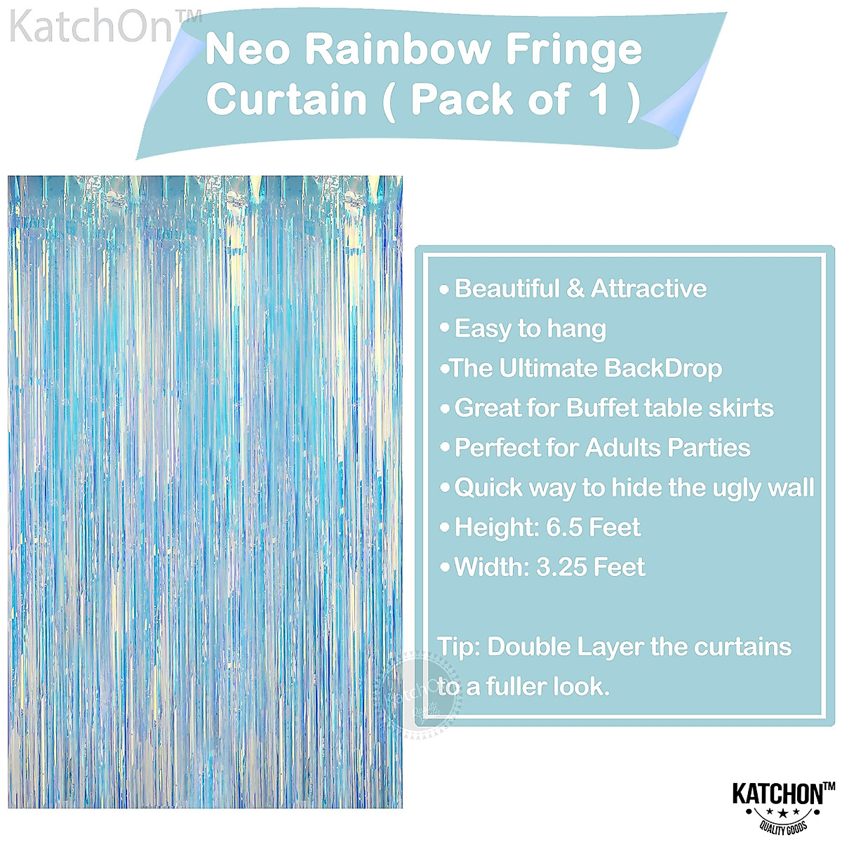 KatchOn, XtraLarge Neon Iridescent Streamers - 3.2x6.5 Feet Iridescent Party Decorations | Iridescent Fringe Curtain, Bachelorette Party Decorations | Iridescent Backdrop, Mermaid Birthday Decorations