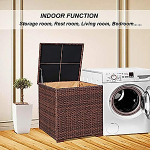 Super Patio Outdoor Patio Storage Box Waterproof, Wicker Storage Bin Deck Box for Cushions, Garden Tools, Pool Toys, 88 Gallon