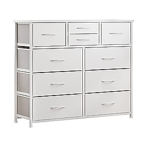 LUMTOK 10-Drawer Dresser, Fabric Storage Dressers Drawers for Bedroom, Hallway, Nursery, Closets, Steel Frame, Wood Top, Easy Pull Handle (White)