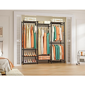 Neatrays Wardrobe Closet Heavy Duty Clothes Rack, Portable Closet Organizer System with 4 Hang Rods & 8 Shelves, Metal Clothing Rack Garment Rack for Hanging Clothes, Max Load 890 LBS