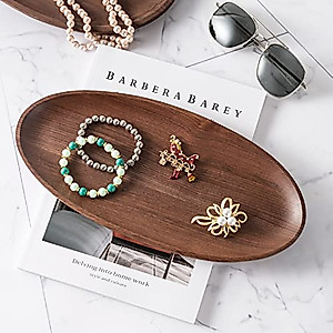 Insunen Walnut Wood Serving Decorative Tray, Oval Wooden Organizer Trays for Bathroom, Small Solid Wood Party Trays and Platters for Food Snack, 12.6 inches