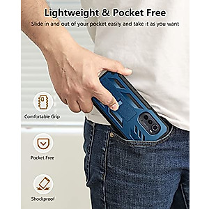 FNTCASE for Motorola Moto Edge 2022 Case: Drop Proof Protection Cover with Kickstand | Matte Textured Shockproof TPU | Military Grade Protective Sturdy 5G Phone Case - Blue(Not for Edge 2021)