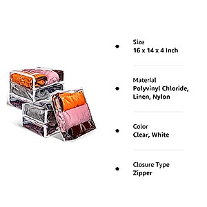 6 Packs Clear Zippered Storage Bags Sweater Storage Bags Plastic Storage Bags for Blankets Clothes Bed Sheet Organizer with Zipper for Closet Linen Sweater Bed Sheet Clothes Pillow (16 x 14 x 4 Inch)