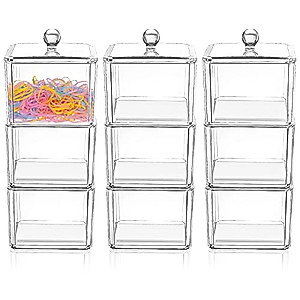 Hair Accessories Organizer, 9 Pieces Stackable Organizer Holder Storage with Lids Acrylic Clear Hair Tie Organizer Bathroom Hair Bow Containers for Girls Headband Scrunchie Makeup Accessory Organizing