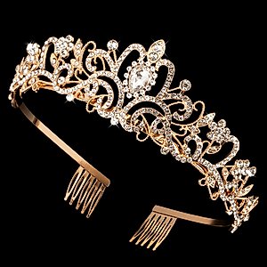 Gold Crystal Crowns Tiara for Women, Girls Elegant Princess Rhinestone Crown with Combs, Bridal Wedding Headbands Prom Birthday Party Halloween Hair Accessories Jewelry Gifts for Women Girls