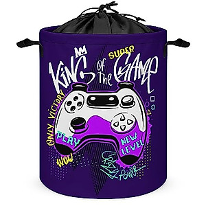 LynaRei Laundry Hamper Cool Game Joystick Small Dirty Clothes Storage Basket Purple Game Doodle Collapsible Waterproof Toy Organizer for Boys And Girls Bedrooms, Bathroom