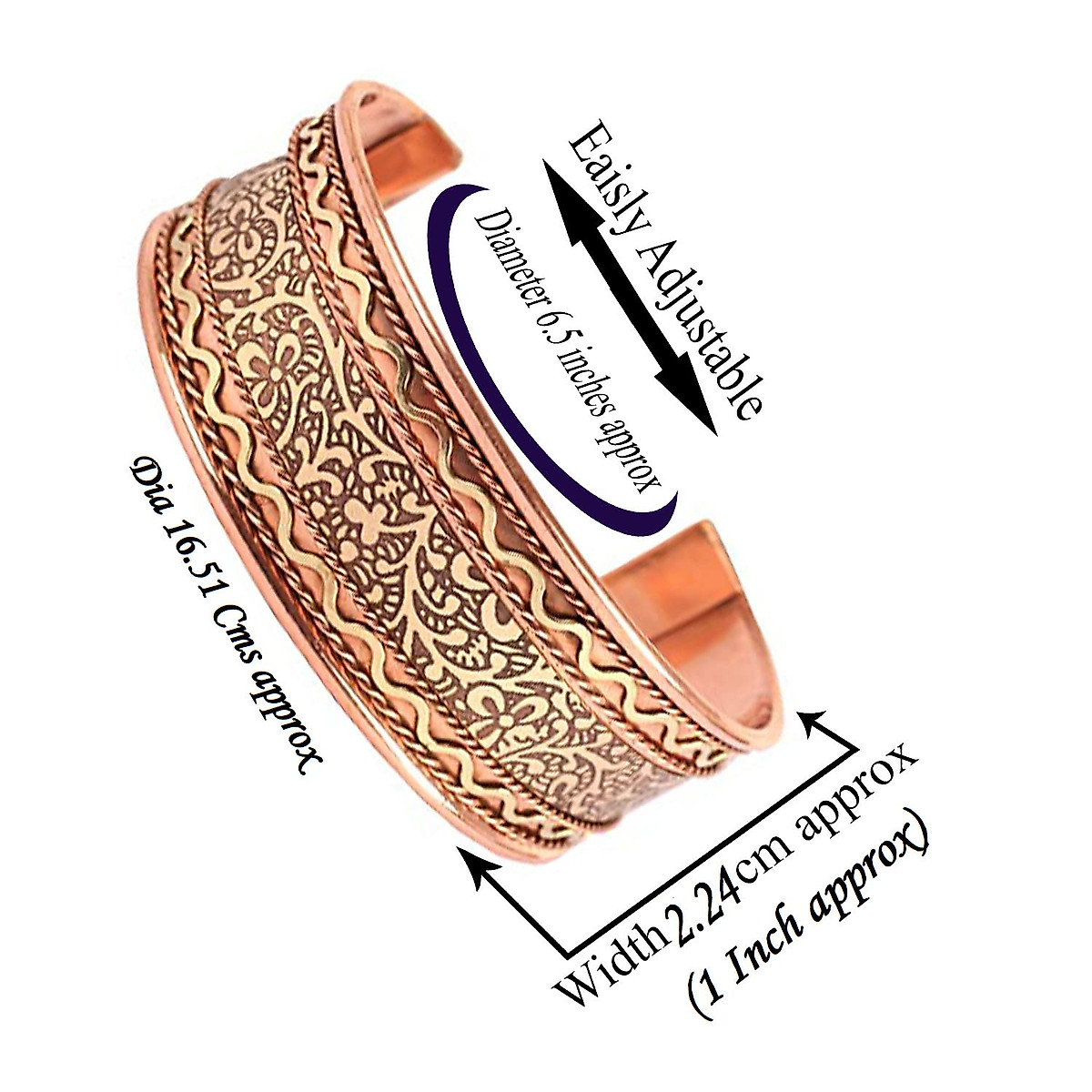 Touchstone handcrafted copper bracelet. Hand forged with solid and high gauge Tibetan style engraved cuff pure copper jewelry for women men. Beautiful embossed design.