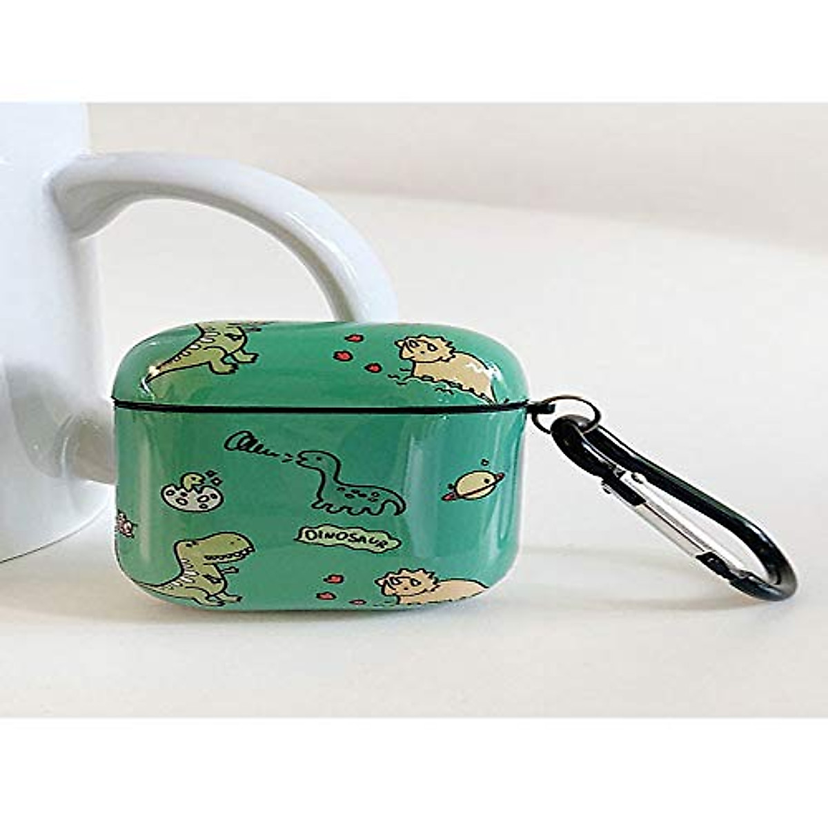 Rertnocnf Compatible with Earbuds Case Airpods Pro, Cute Dinosaur Family Pattern Anti-Scratch Shockproof Wireless Earphone Protector Keychain Green