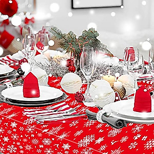 DmHirmg Christmas Tablecloth Decorations 3Pcs 54 X 108Inch Red Plastic Christmas Trees Snowflakes Table Cover Winter Snowman Christmas Tablecloth for Christmas Holiday (Red, 54" x 108")