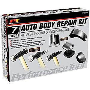 Performance Tool W1007DB 7-Piece Auto Body Repair Kit with Carbon Steel Hammer Heads and Dollies on Wood Handles