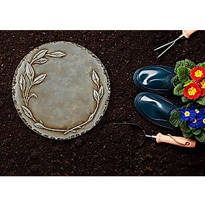 NAT & Jules Leaves Stone Grey 12 inch Resin Stone Decorative Stepping Stone