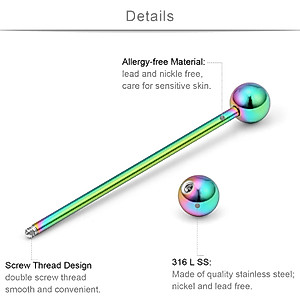 SCERRING 9PCS 14G Stainless Steel Industrial Barbell Cartilage Helix Conch Earring Body Piercing Jewelry 1 1/2Inch(38mm) Heart Arrow Screw Balls for Women Men Rainbow