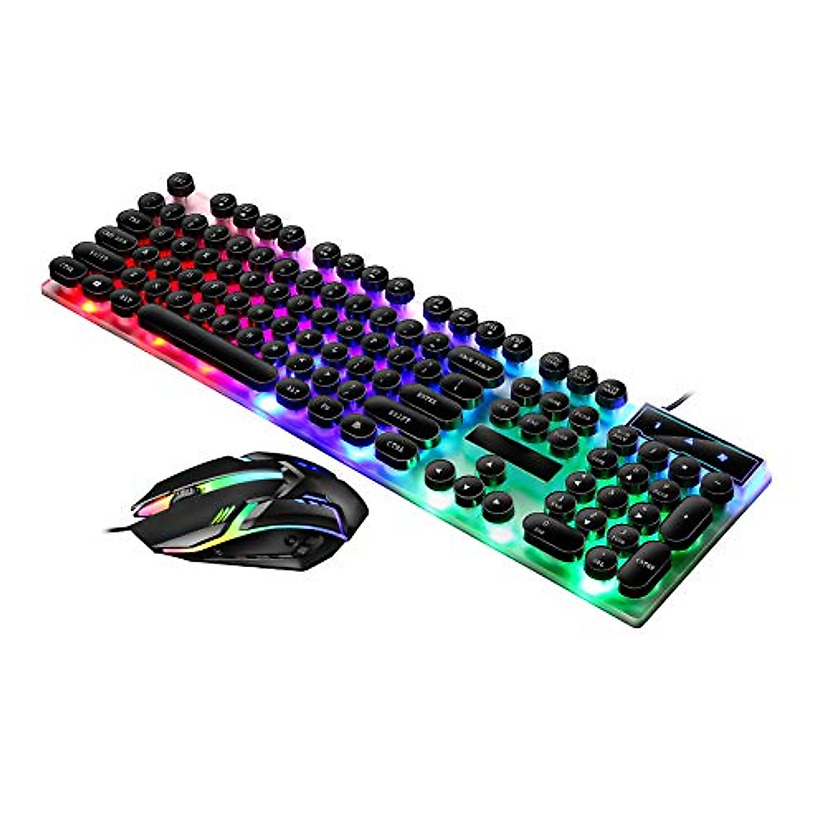 shlutesoy GTX300 Wired USB Colorful LED Backlit Gaming Keyboard with Mouse for PC Laptop White