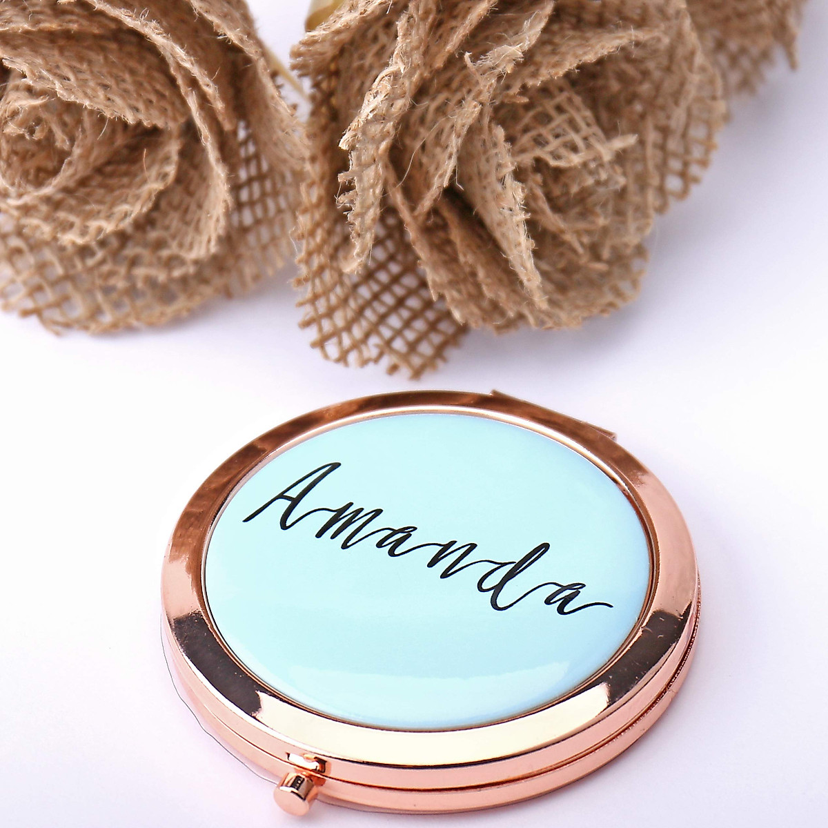 wadbeev Personalized Compact Mirror Bridesmaid Gift, Any Logo Image, Wedding Favors Watercolor Flower Gift for her