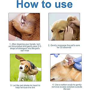 Dog Ear Cleaner - Dog Ear Inflammation Therapy with 0.012% Hypochlorous Acid for Itch Relief, Soothe Ear Inflammation, Removes Wax, Odor, with 30 Cotton Swabs, 4 Fl oz