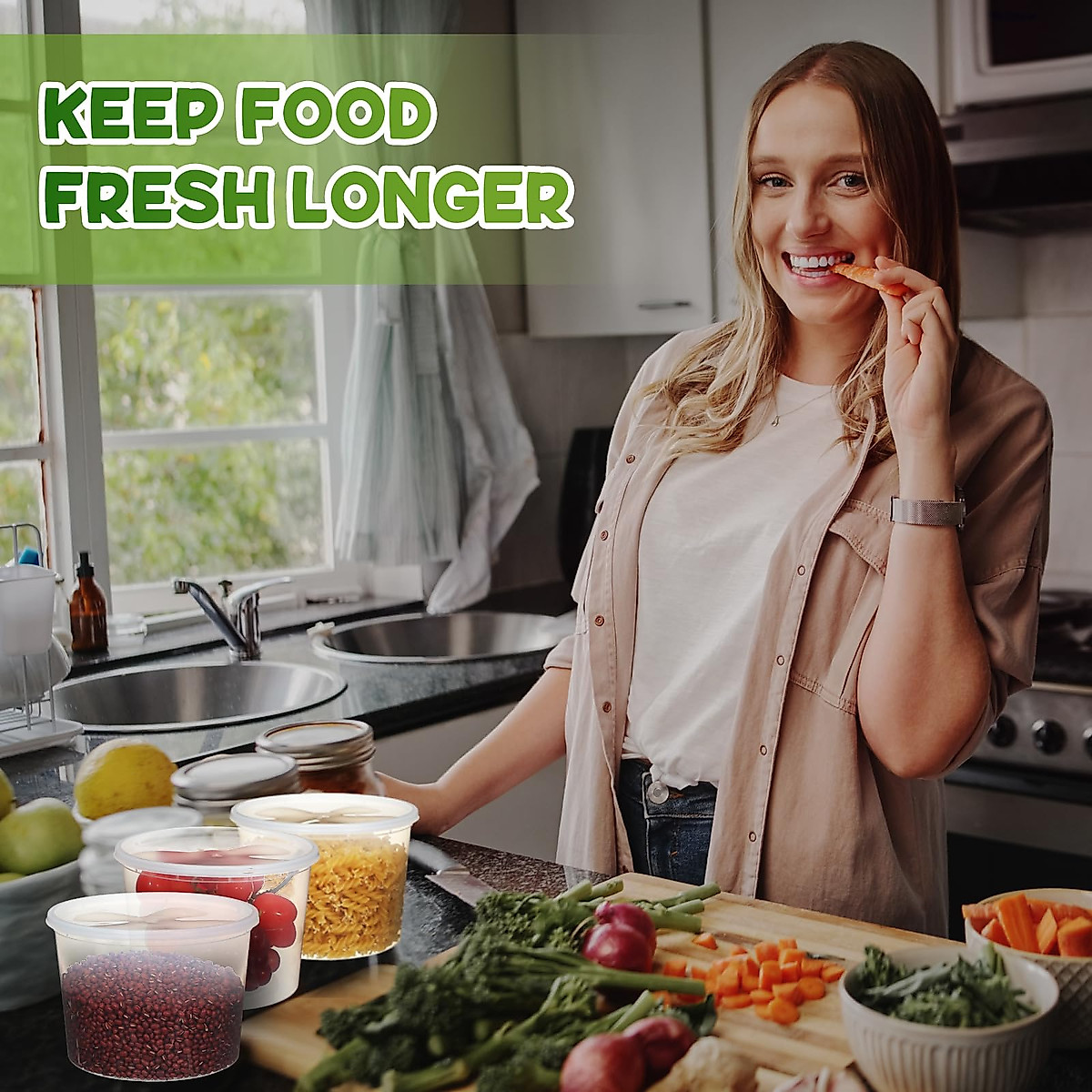 Skylety 60 Sets Plastic Deli Containers with Lids Food Storage Containers Soup Cups, Leakproof, Microwavable, Reusable for Restaurant, Cafe, Freezer and Catering (64 oz)