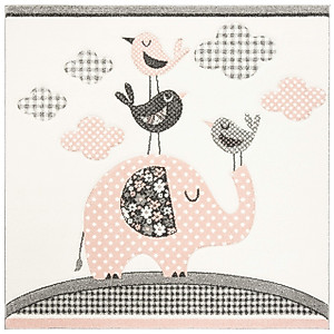 SAFAVIEH Carousel Kids Collection Area Rug - 6'7" Square, Pink & Ivory, Animal Design, Non-Shedding & Easy Care, Ideal for High Traffic Areas for Boys & Girls in Playroom, Nursery, Bedroom (CRK127P)