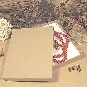 6 Pack Cotton Filled Brown Color Paper Cardboard Jewelry Necklace Bracelets Watch Gift and Retail Boxes Size 7 1/8" x 5 1/8" x 1 1/8" Inch - by R J Displays (Brown Kraft)