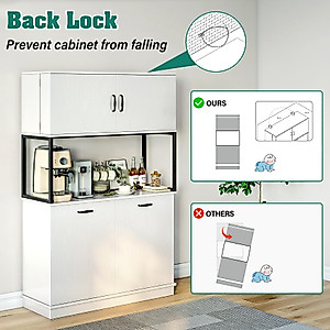 TC-HOMENY Double Trash Can Cabinet, Tilt Out Trash Cabinet with Storage Adjustable Shelf, Pet Proof Recycle Trash Cabinet Kitchen, 14 Gallon Tilt Out Trash Cabinet White