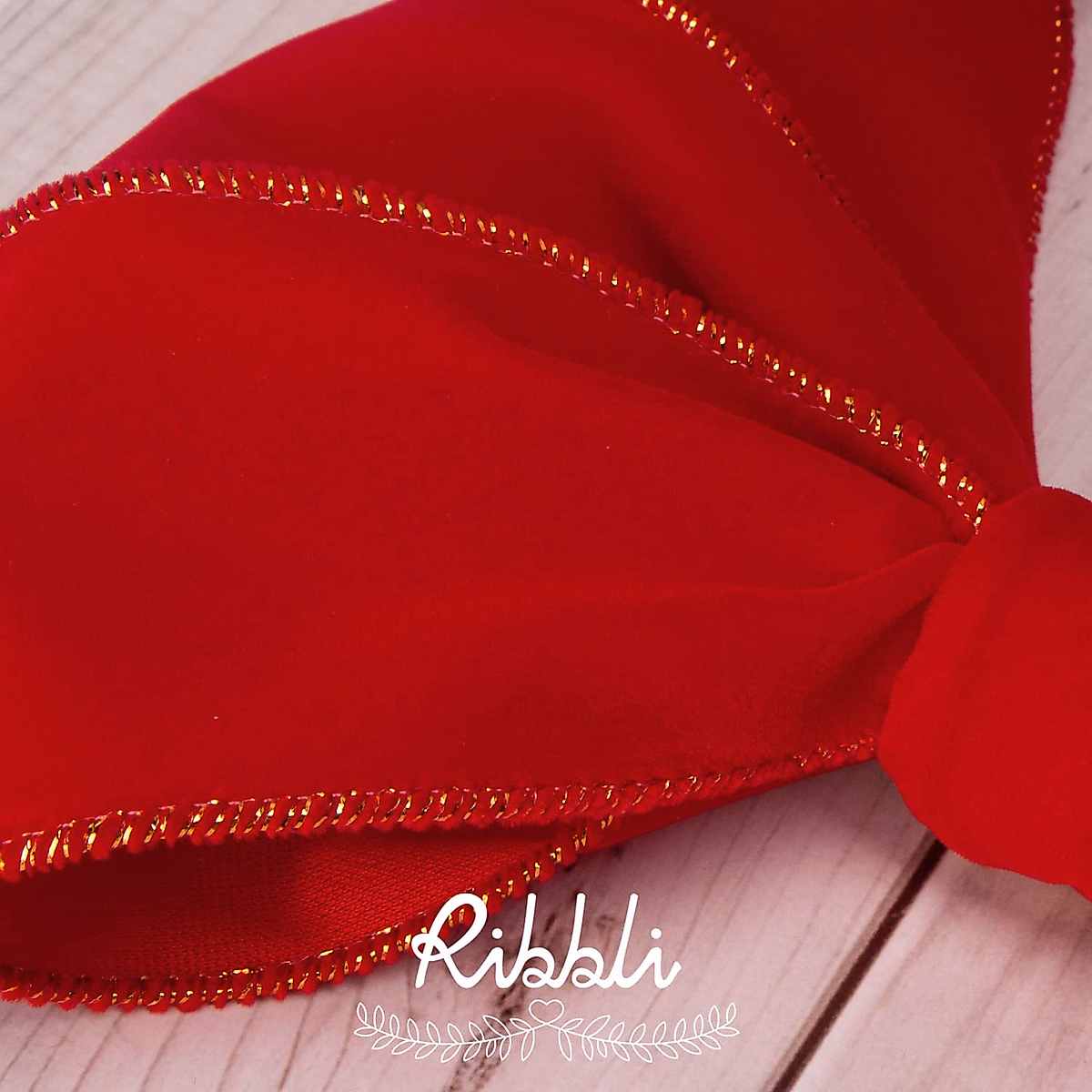 Ribbli Red Velvet Wired Ribbon,Velvet Ribbon with Gold Metallic Edge, 2-1/2 Inch x Continuous 10 Yard, Christmas Ribbon for Big Bow,Wreath,Tree Decoration
