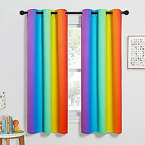 NICETOWN Colorful Rainbow Bedroom Curtains, Home Decoration Blackout Curtains for Girls Room Decor, Window Drapes for Girly Nursery Kids Daughter Room (Dark Rainbow, 42 x 63 Inch Length, Set of 2)