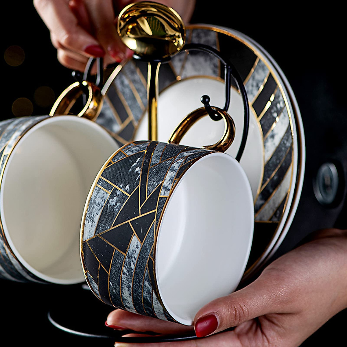 Utility Ceramic Coffee Tea Cups and Saucers Vintage Coffee Mugs Set of 6 Cappuccino Cup Tea Cup and Saucer Gift Sets 200ml Teapots