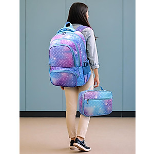 BLUEFAIRY Girls Backpack with Lunch Box Set Mermaid School Bag Set for Kids Elementary Primary School Book Bags Back to School Bookbags for Childs Lightweight Mochila para Niñas Cute Gifts Aged 4-8