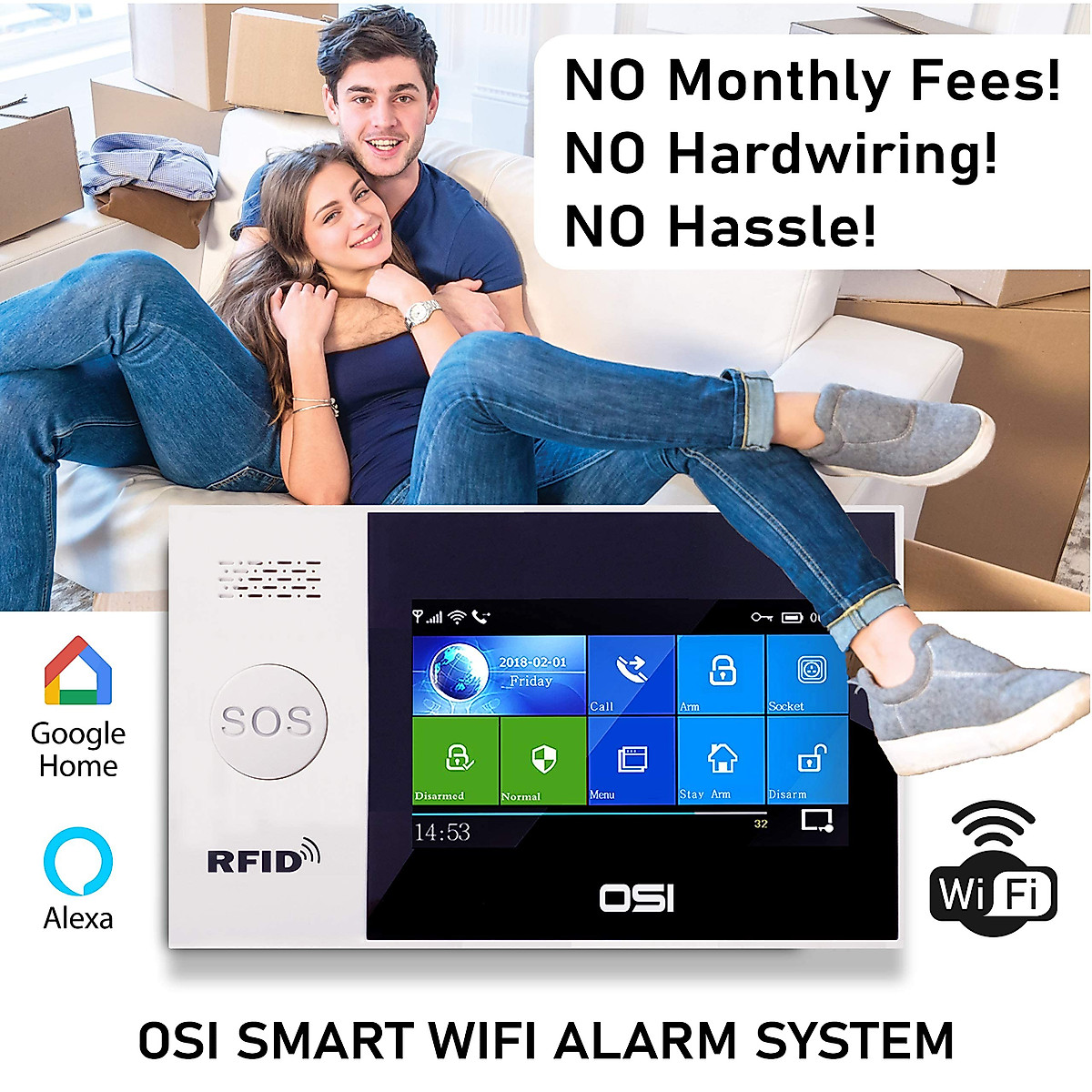 【OSI Wireless WiFi Smart Home Security DIY Alarm SYSTEM-14 Piece + 4X OSI Smart Security Bullet Camera Outdoor 1080P HD, WiFi Cameras】