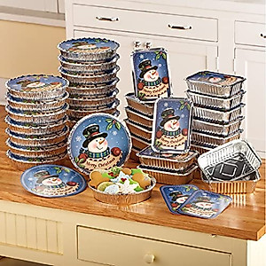 Collections Etc. Foil Snowman Christmas Treat Tins with Rectangular and Round Holiday Containers, Set of 36