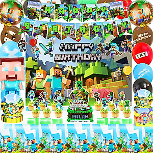 Birthday Party Supplies - Party Supplies Include Banner, Backdrop, Tableware, Cake Toppers, Balloons, Hanging Swirls, Style Decorations