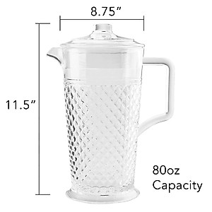 PG Acrylic Water Pitcher - 80oz Clear Plastic Pitcher With Lid, Shatterproof, Ideal for Iced Tea, Lemonade, Sangria, Drinks and Cocktails