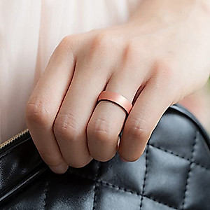 ThunderFit Silicone Wedding Bands for Women, 2 Layers 5.5mm Wide 2mm Thick - 1/4/7 Variety Multipack (Black-WhiteBlackMarble, Black-RoseGold, RoseGold-White, White-Black Size - 6.5-7 (17.3mm))