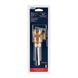 Camco Automatic Temperature and Pressure Relief Valve with Extension Probe and Lever | Features an All Brass Body with a Stainless Steel Pressure Spring | (10473), Silver/Pewter