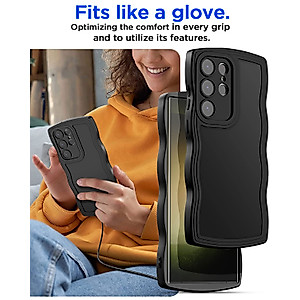 AICase Cute Solid Color Curly Wave Frame Soft Compatible with Samsung Galaxy Phone Case (Black, Galaxy S20 Ultra)