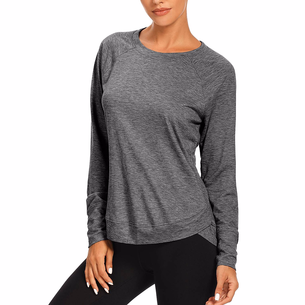 Muzniuer Women's Long Sleeve Yoga Sports Running Shirt - Workout Top Activewear Gray M