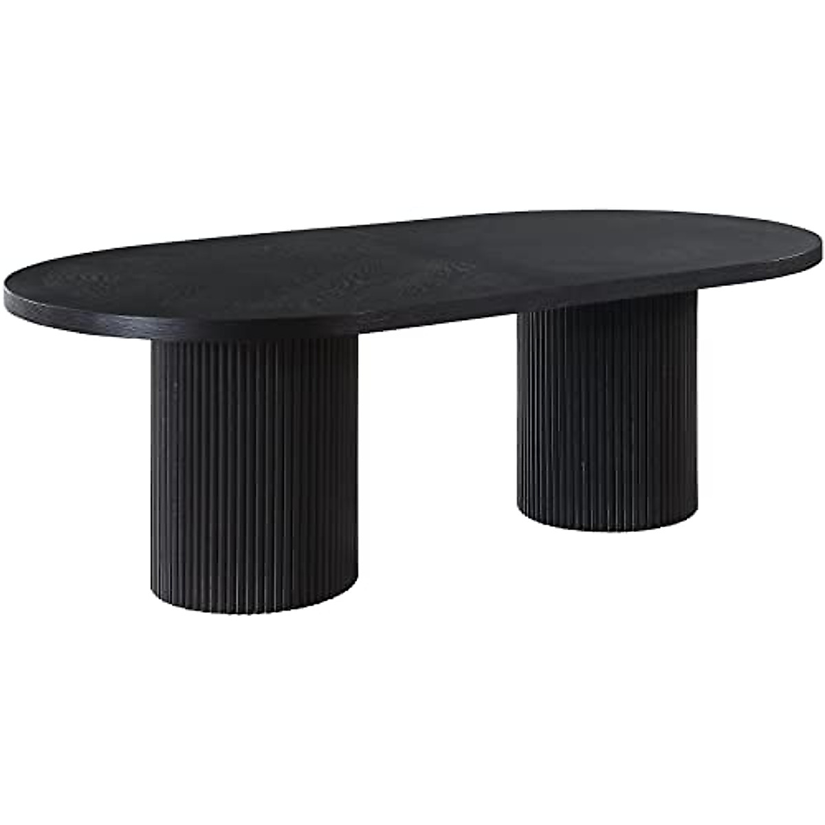 Meridian Furniture 725Black-T Belinda Collection Mid-Century Modern Solid Wood Black Oak Veneer Dining Table, Oval Design, Fluted Bases, 2 Leaves Included, 90"/106.5"/123" W x 47.5" D x 31" H, Black