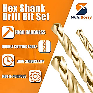 Hex Shank M35 Cobalt Drill Bit Set 13 Pcs (1/16"-1/4"), Impact Quick Change Drill Bit Set for Cast Iron, Hardened Metal, Stainless Steel, Wood and Plastic