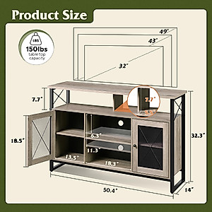 WLIVE TV Stand 55 inch TV, Tall Entertainment Center with Storage, Farmhouse Industrial TV Console for Bedroom Living Room, Greige