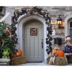 IWNTWY 3 Pack Fall Leaves Garland, Artificial Autumn Hanging Maple Leaf Vines Foliage Garland for Halloween Party Front Door Home Fireplace Decor (Black, 5.5Ft/Pack)