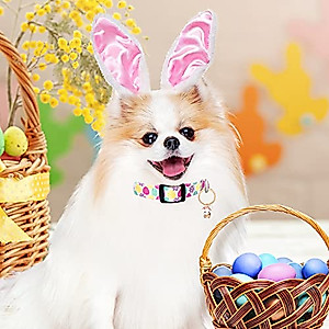 Athbavib Easter Dog Collar, Adjustable Easter Egg Holiday Dog Collar with Rabbit Pendant Comfortable Durable Dog Collar for Small Medium Large Dog with Plastic Buckle