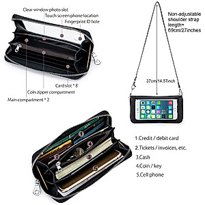 Genuine Leather Shoulder Bag Cell Phone Bag with Touch Screen Window Women Wallet Purse with Card Slots Coin Pouch Wine Red