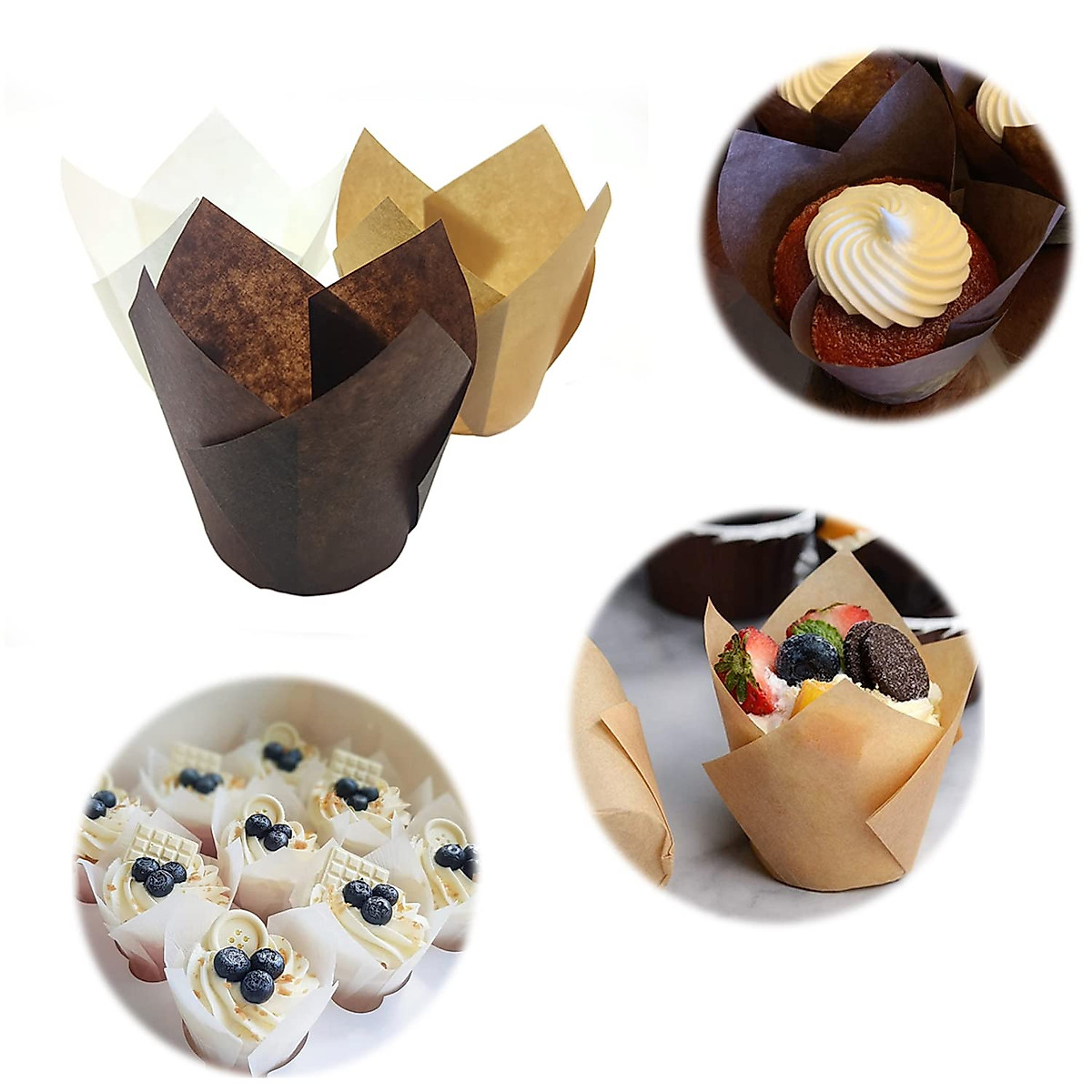 Bakehope Standard Tulip Baking Cups, Unbleached Greaseproof Muffin Cupcake Liners, 50-count (Natural)