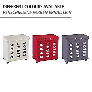 WENKO Trivo Laundry Sorter with 3 Sections (Dark, Light, Color), Laundry Basket on Wheels with Handle, Laundry Hamper with Lid, Beige, 30.6 gal, 22 x 23.6 x 13.8 in