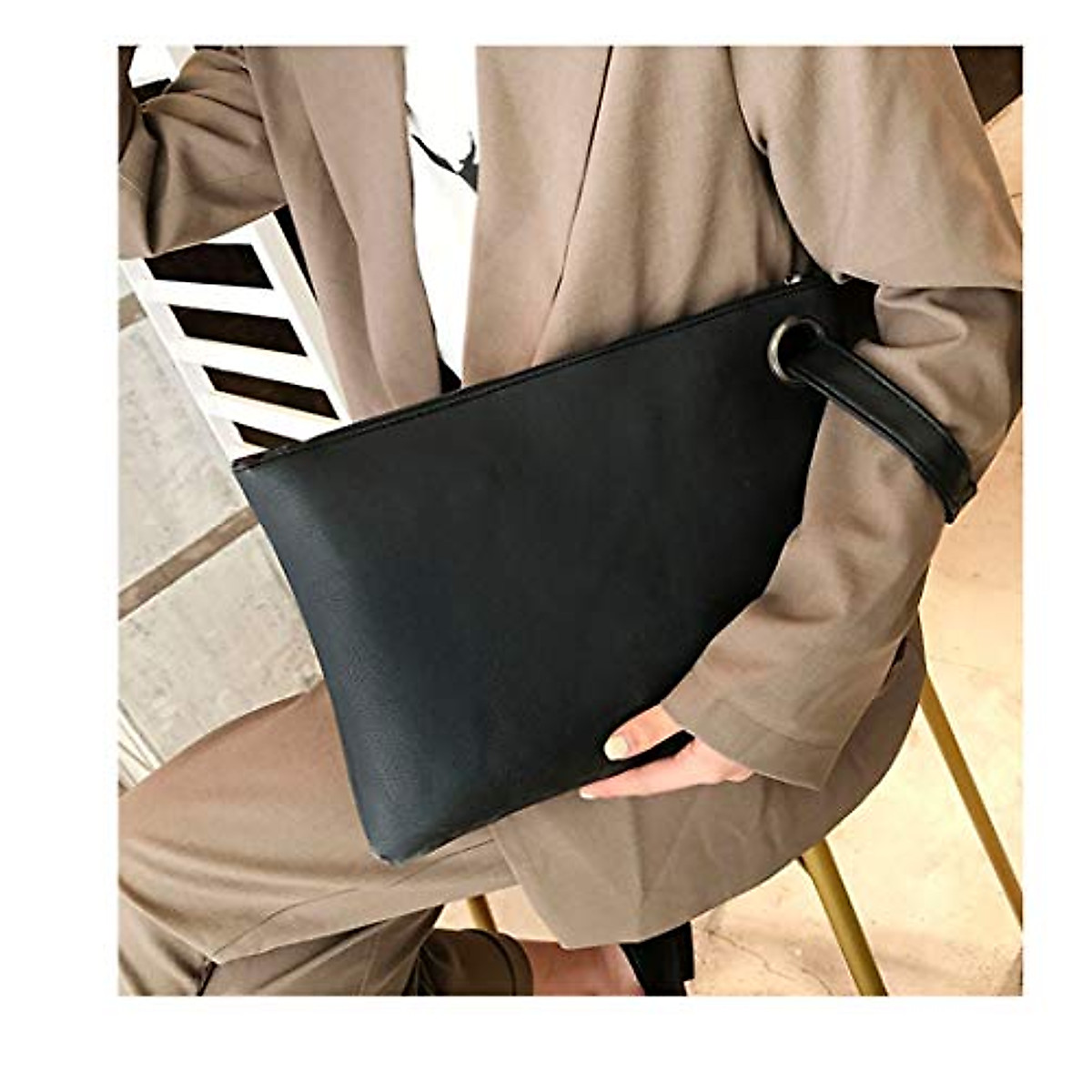 Unique Vegan Women Clutch Bag PU Leather Envelope Clutch Bag Handbag Wristlets for Beach Holiday (black)