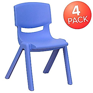 EMMA + OLIVER 4 Pack Blue Plastic Stack School Chair with 12" Seat Height - Kids Chair