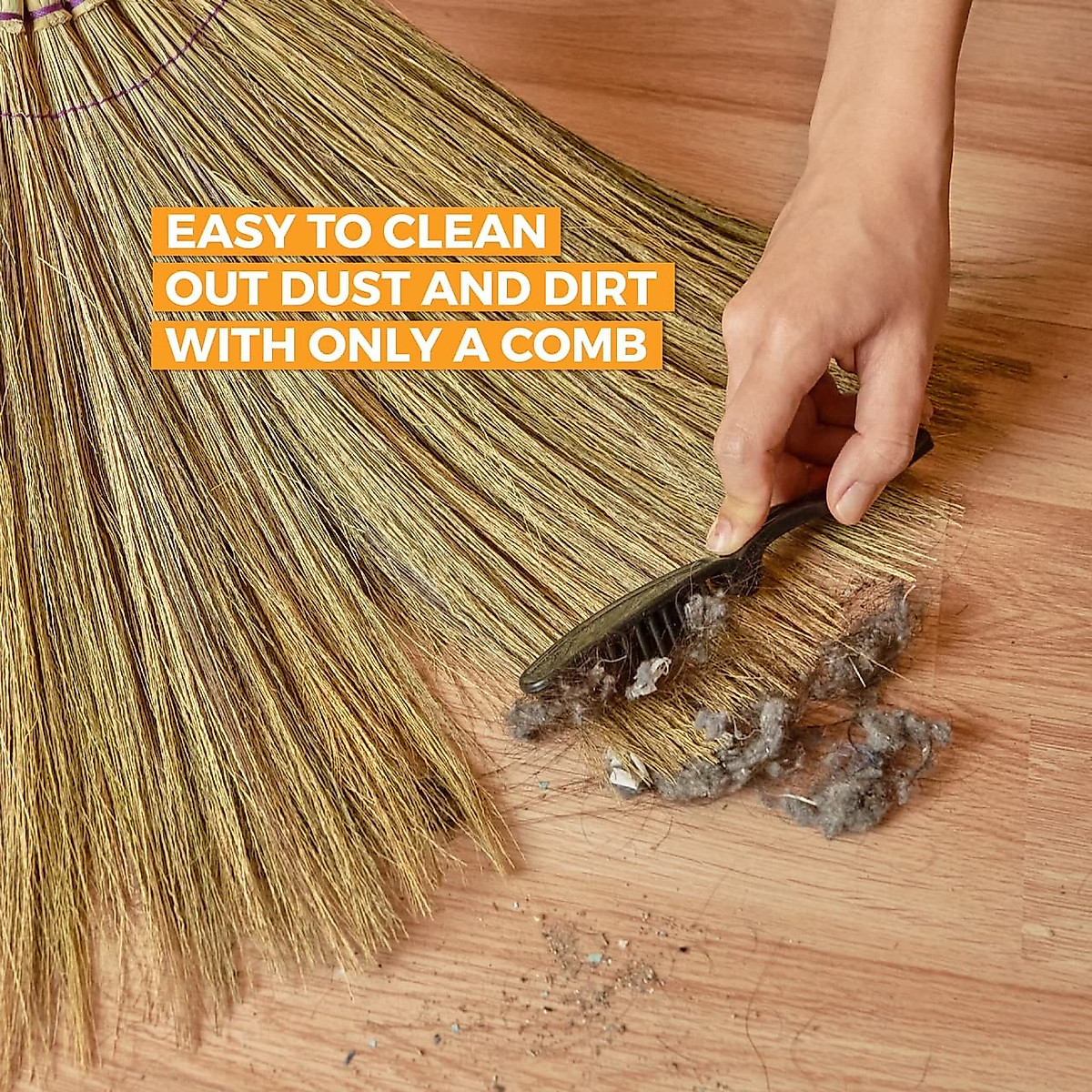 2 in 1 Natural Grass Broom Set by SN SKENNOVA -Traditional Sweeping Broom Thai Handmade Broom Handmade Kitchen Broom Asian Broom (26" 40")