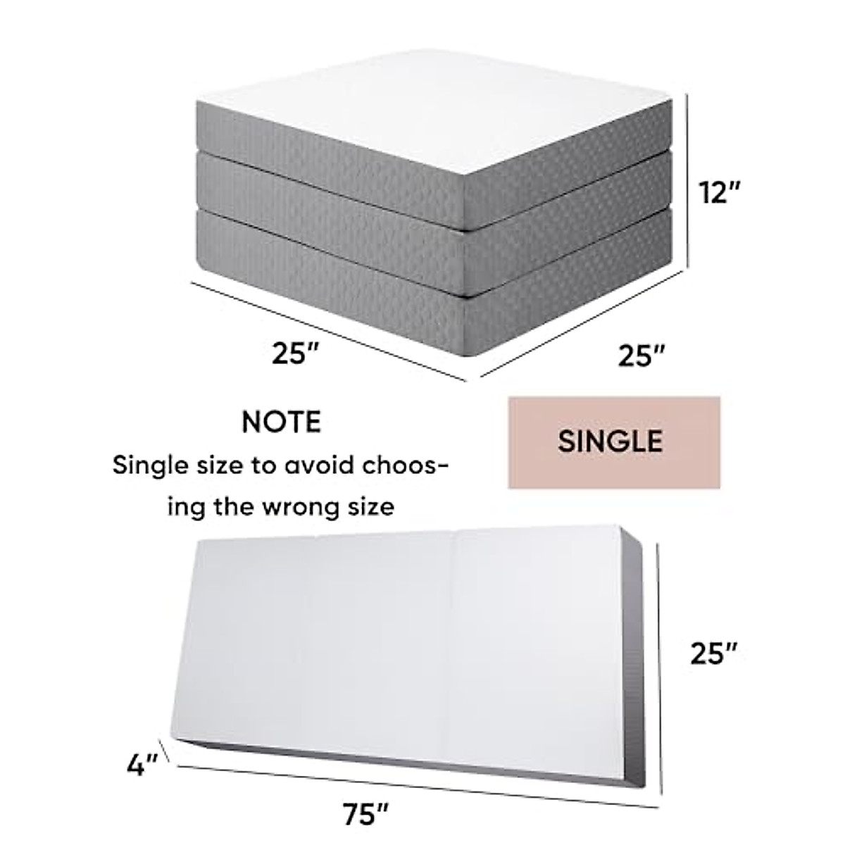 Forias Folding Mattress, Tri-fold Memory Foam Mattress, 4 Inch Foldable Mattress Topper with Washable Cover, Portable Mattress for Floor Guest Bed Camping Single Size 75" L x 25" W x 4" Th