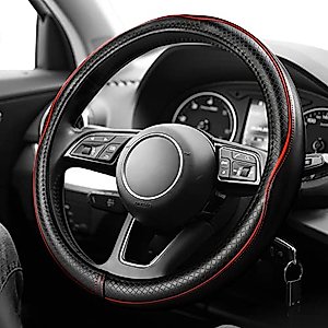 K KNODEL Universal Fit Steering Wheel Cover, Microfiber Leather Car Steering Wheel Cover, Anti-Slip Car Wheel Protector, 15 Inch (Red)